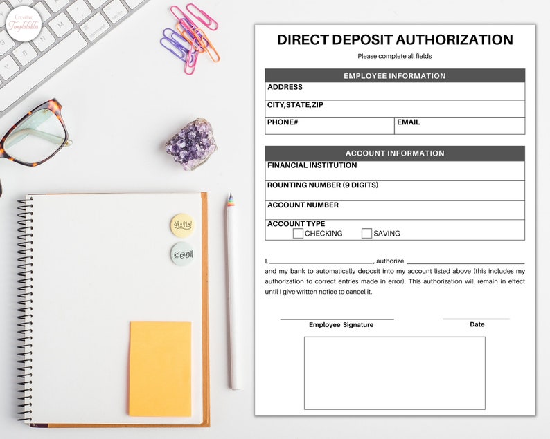 Direct Deposit Authorization Template | Editable Automatic Payment ...