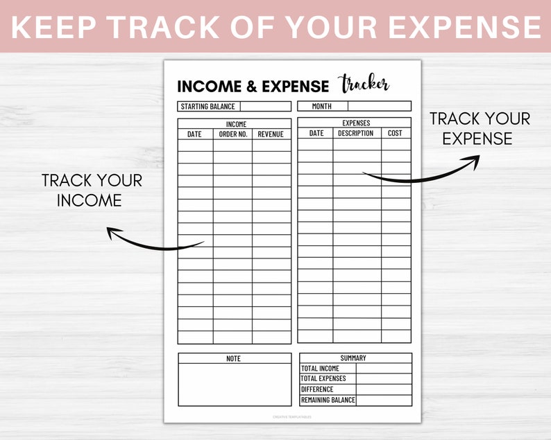 Income & Expense Tracker Printable Spending Tracker Expense Log ...