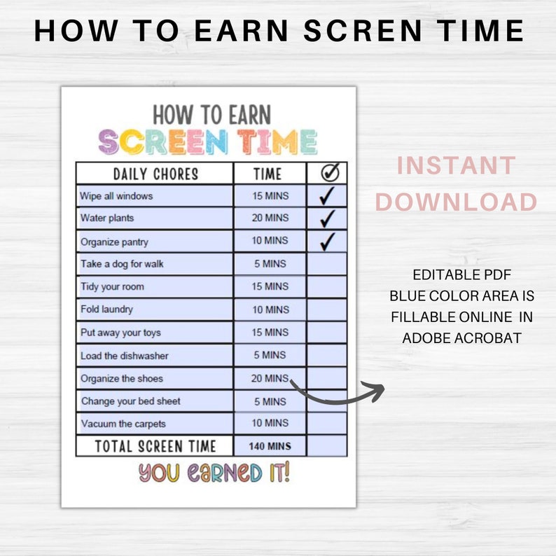 How to Earn Screen Time With Screen Bucks | Editable Allowance Chore ...