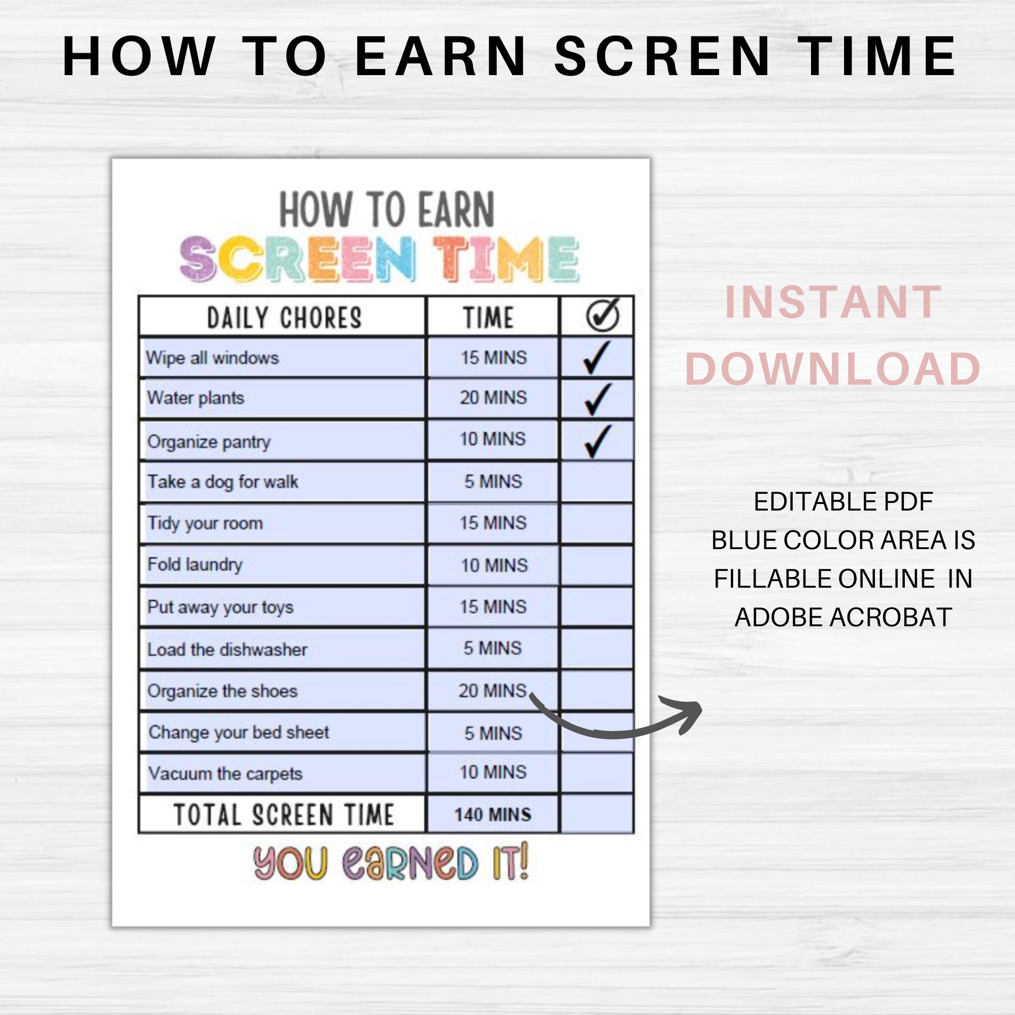 How to Earn Screen Time With Screen Bucks | Editable Allowance Chore ...