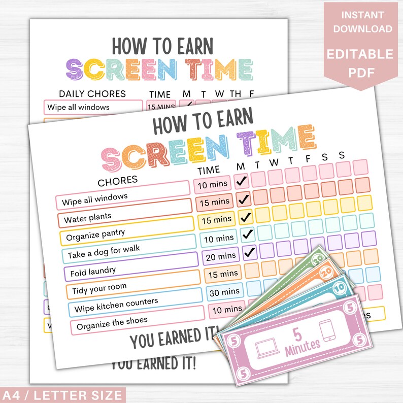 How to Earn Screen Time With Screen Bucks | Editable Allowance Chore ...