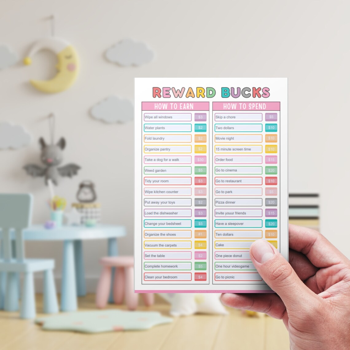 Kids Reward Bucks Editable | How to Earn Money Chore Chart | Editable ...