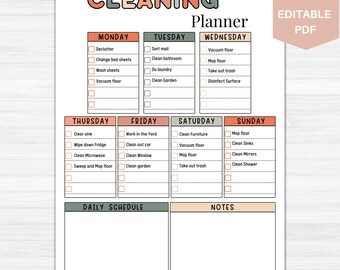 Cleaning Planner Cleaning Chore Chart Editable Cleaning Schedule ...