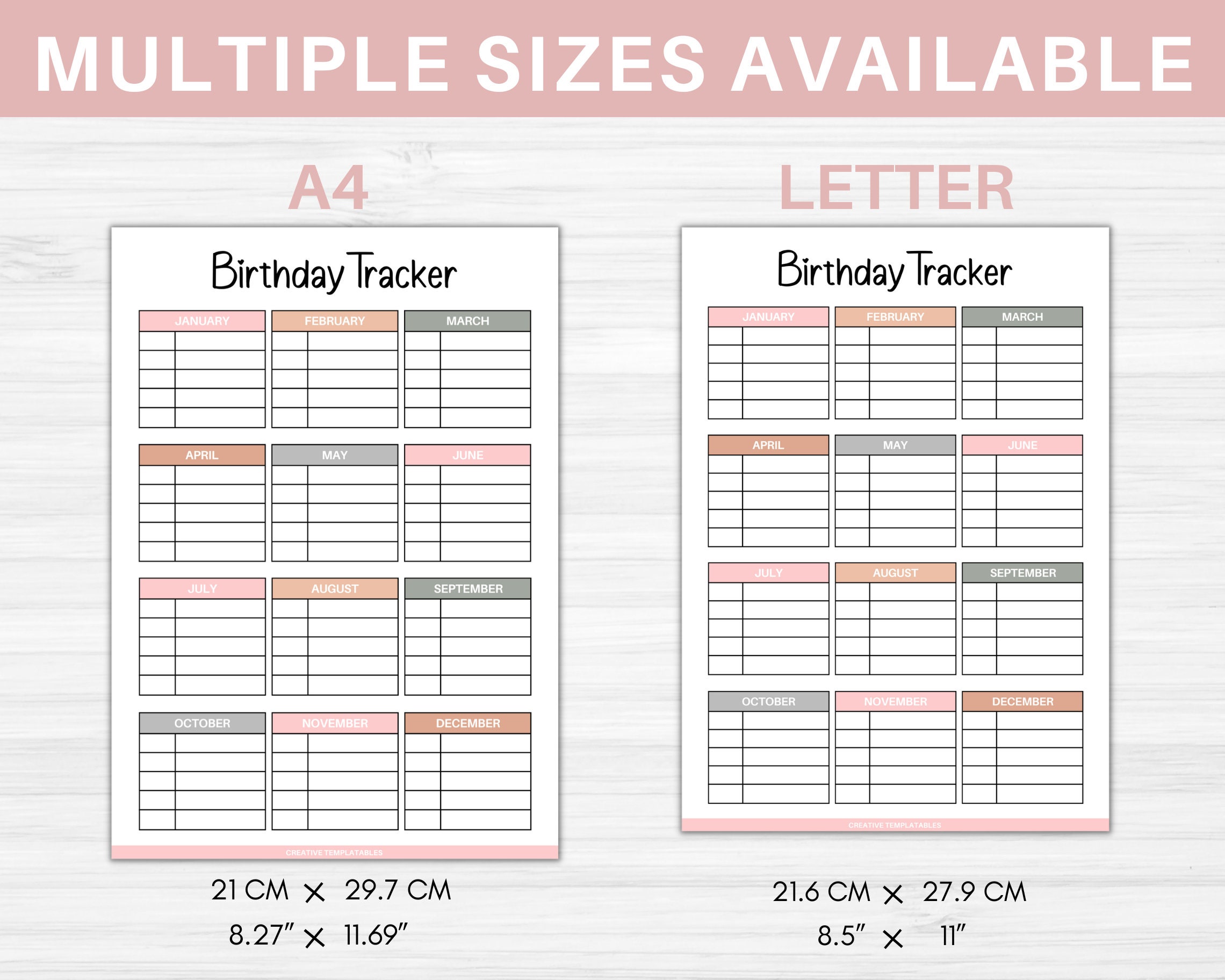 Birthday Tracker Printable Birthday Planner Birthday Organizer Birthday ...