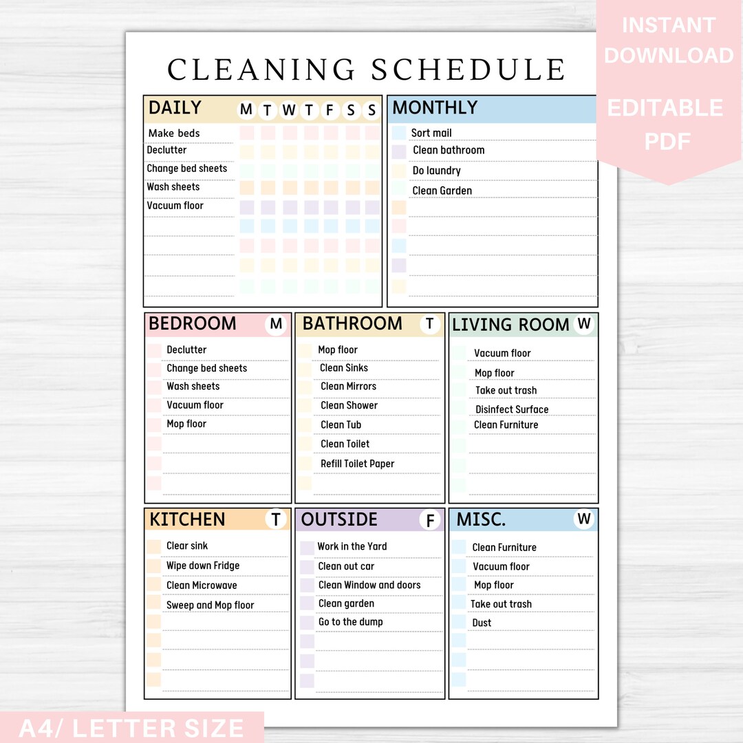 Cleaning Planner Kids Chore Chart Editable Cleaning Schedule for Kids ...