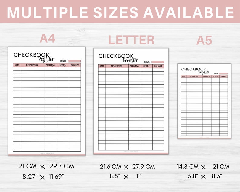 Checkbook Register Printable Check Transaction Tracker Checkbook Log ...