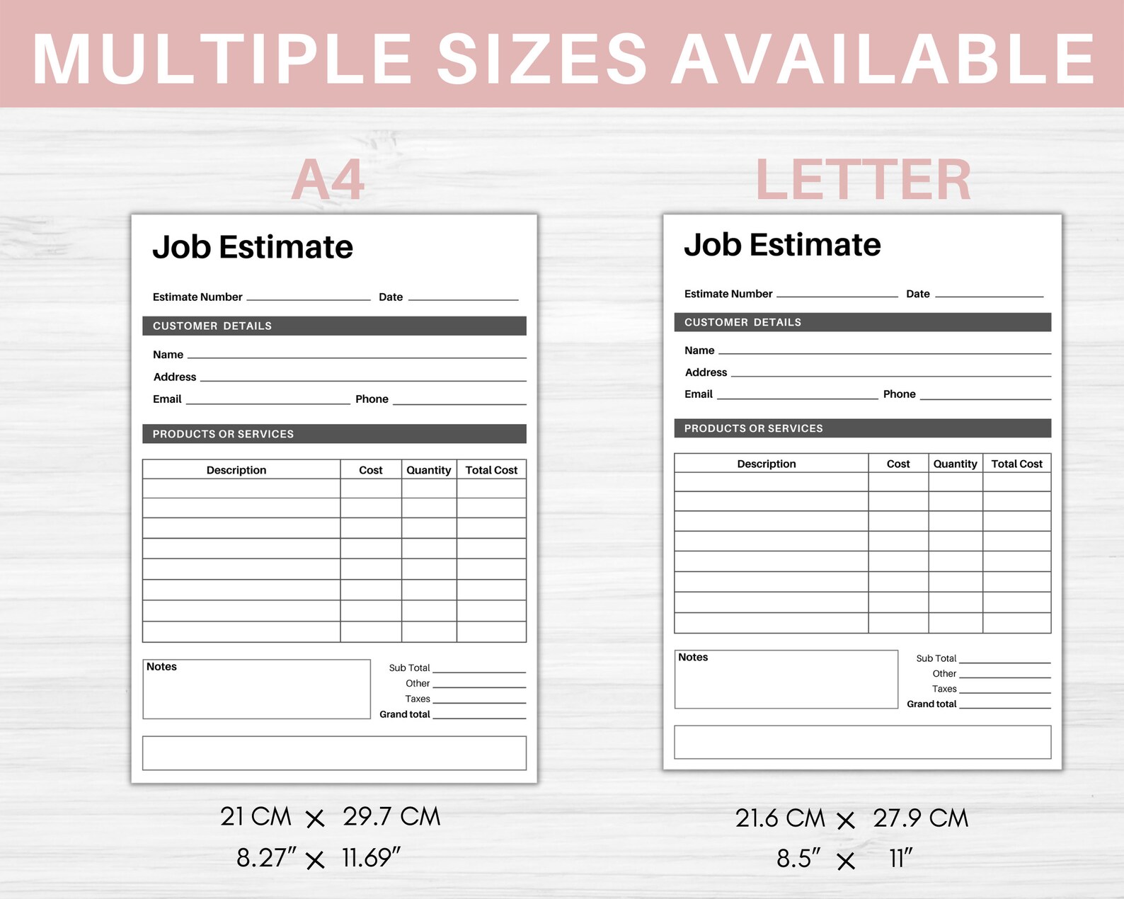 Job Estimate Template | Editable Job Proposal | Project Estimate ...