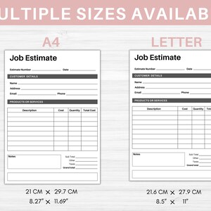 Job Estimate Template | Editable Job Proposal | Project Estimate ...