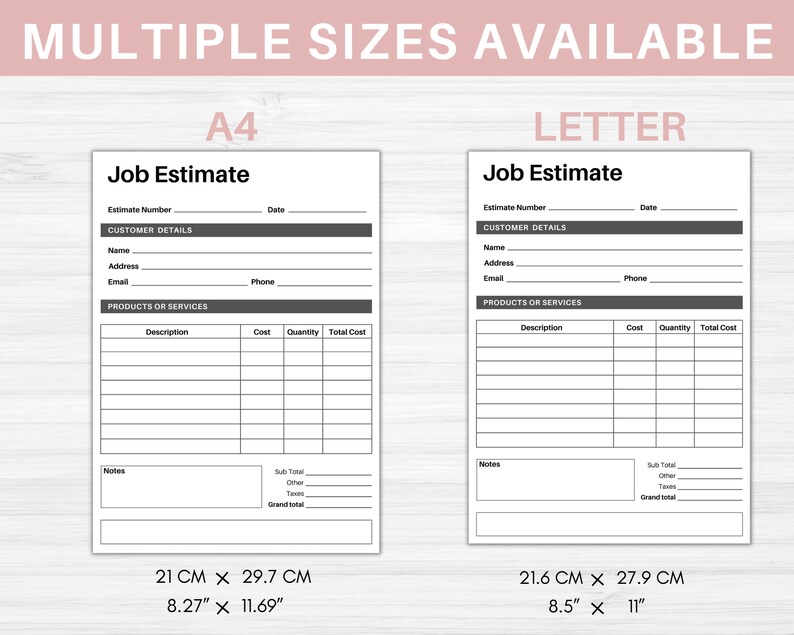 Job Estimate Template | Editable Job Proposal | Project Estimate ...