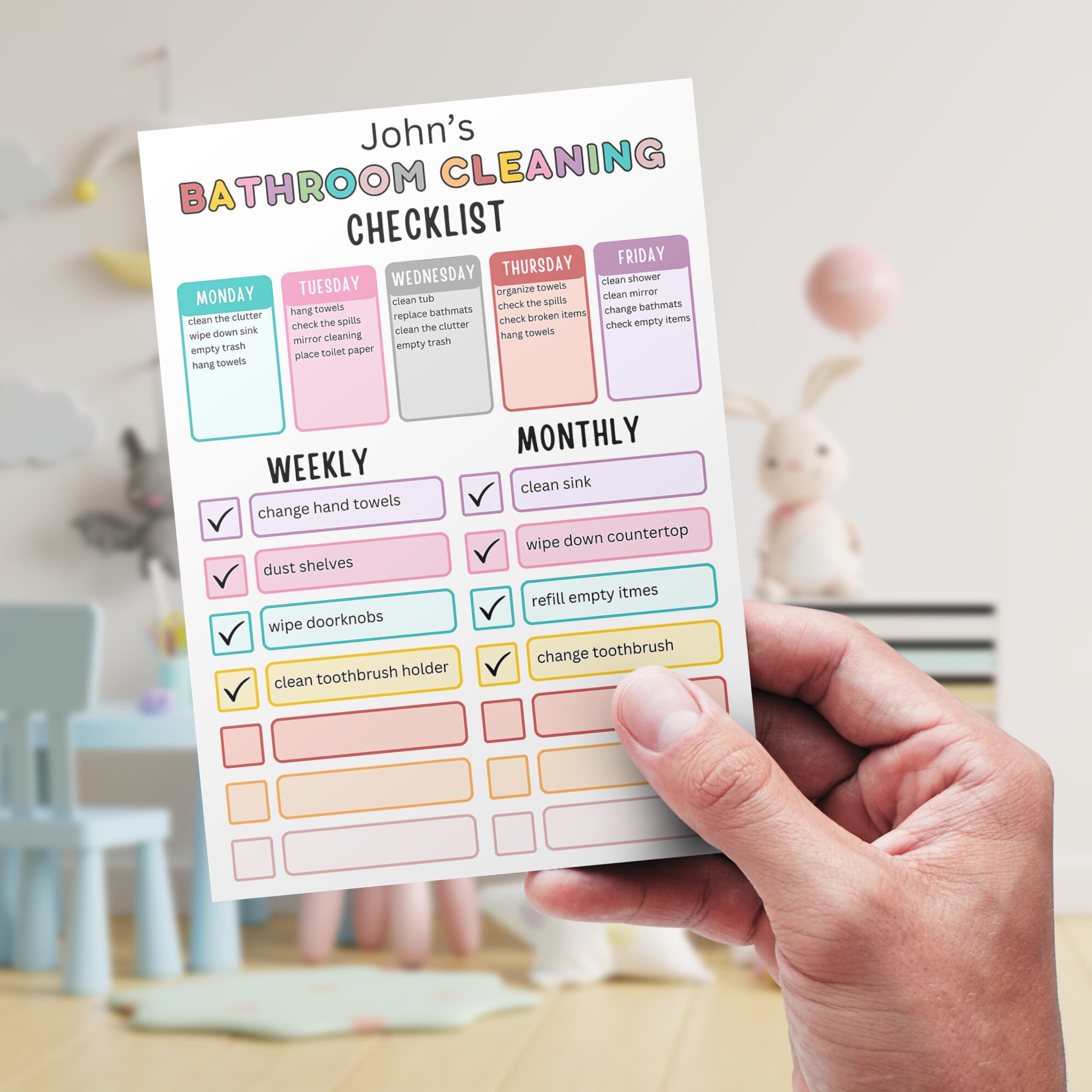 Cleaning Planner Kids Chore Chart Editable Bathroom Cleaning Schedule ...