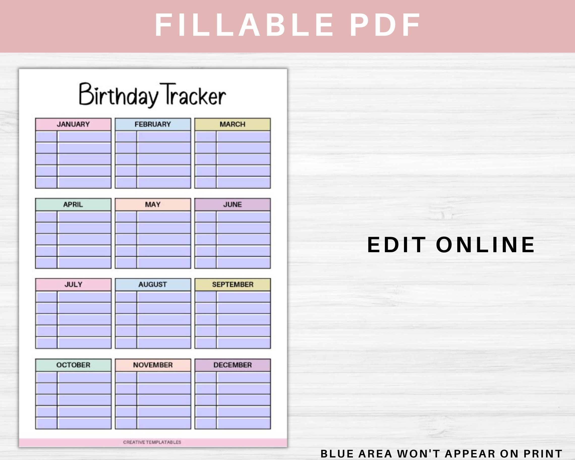 Birthday Tracker Printable Birthday Planner Birthday Organizer Birthday ...
