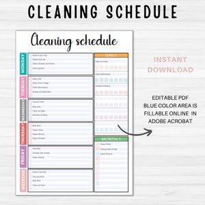 Cleaning Planner Cleaning Chore Chart Editable Cleaning Schedule ...