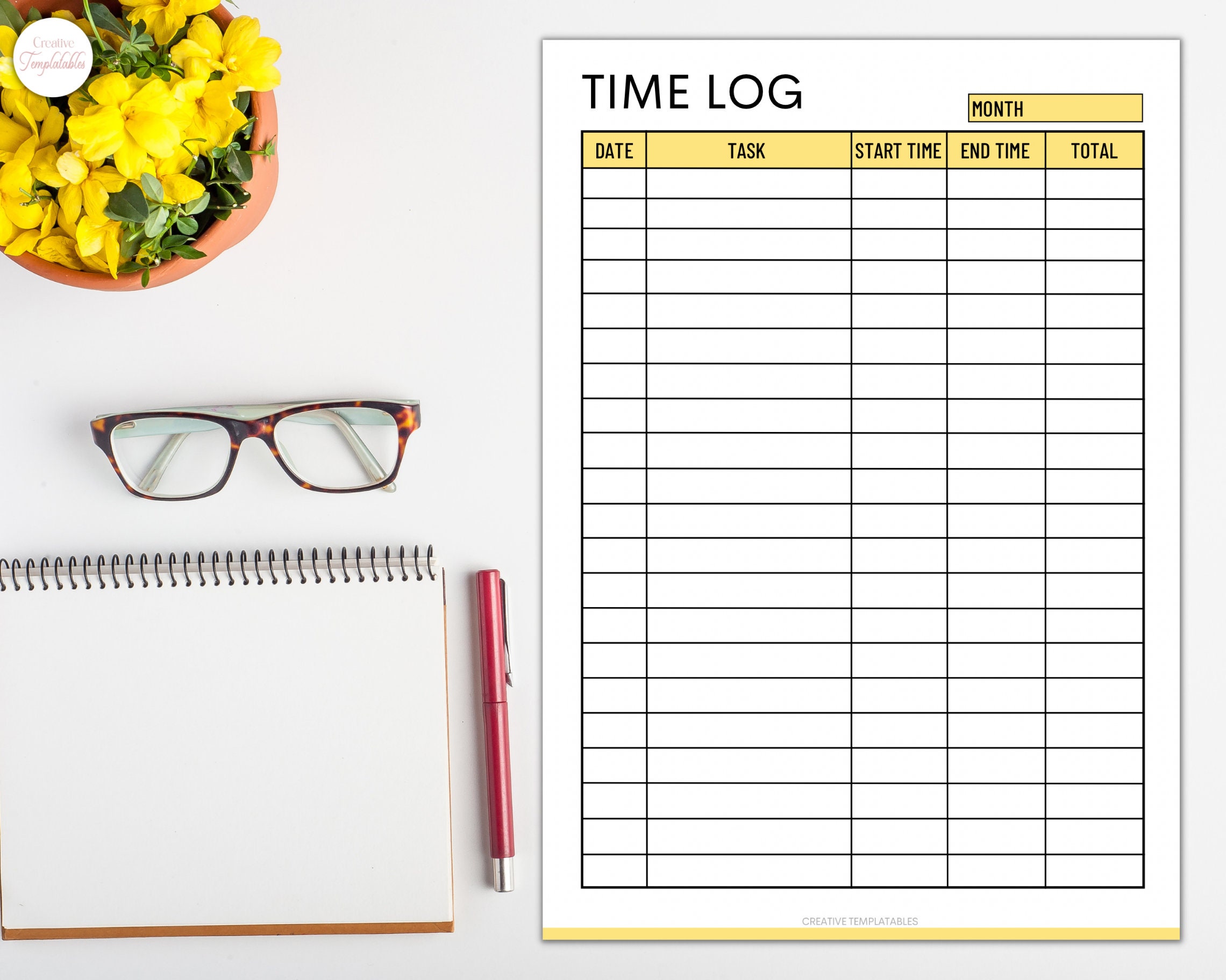 Time Log | Time Spent Tracker | Printable Time Log | Working Hours Log ...