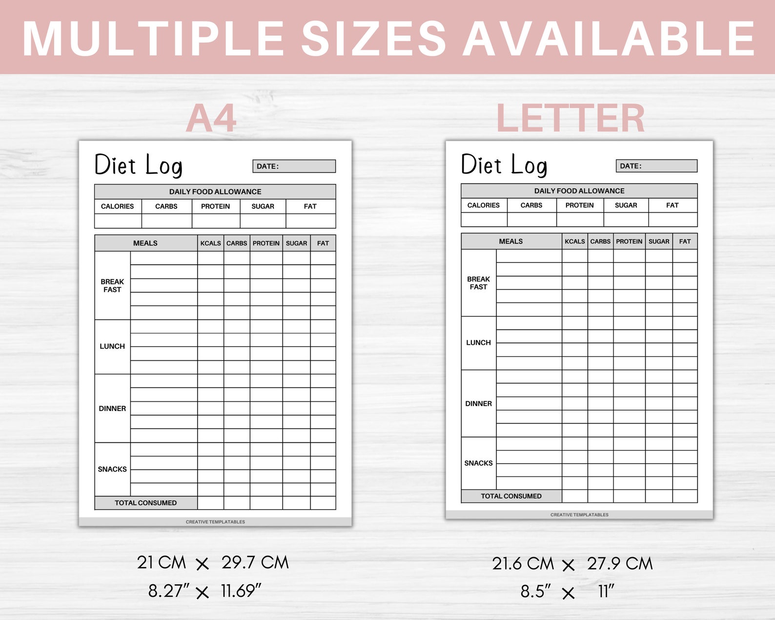 Diet Log Printable Fitness Log Fitness Tracker Diet Tracker Daily Food ...