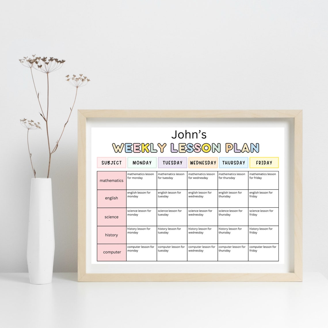 Weekly Lesson Plan Editable | Lesson Planner | Homeschool Teacher ...
