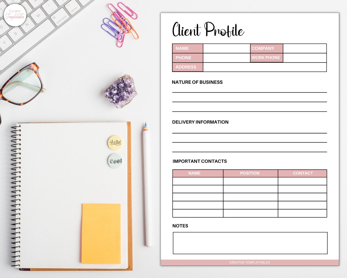 Client Profile Template Editable Customer Profile Tracker Client ...