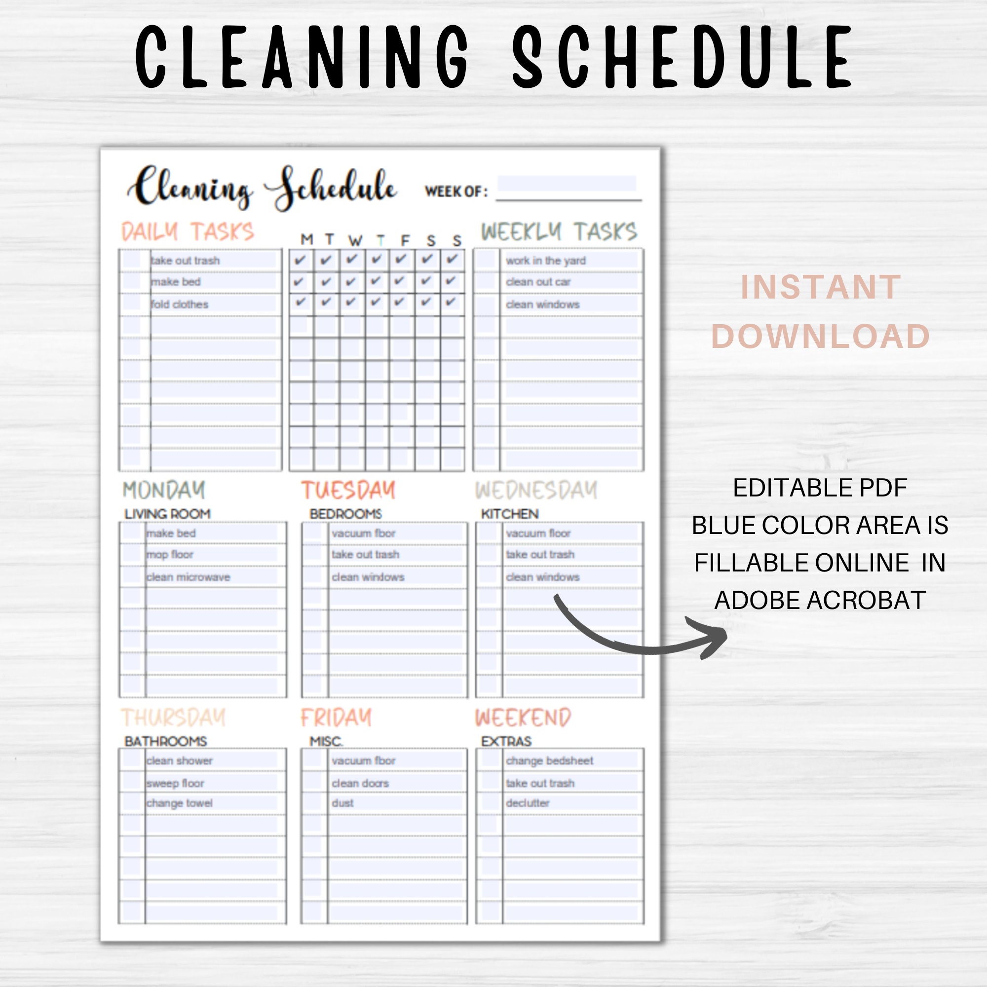 Cleaning Planner Cleaning Chore Chart Editable Cleaning Schedule ...