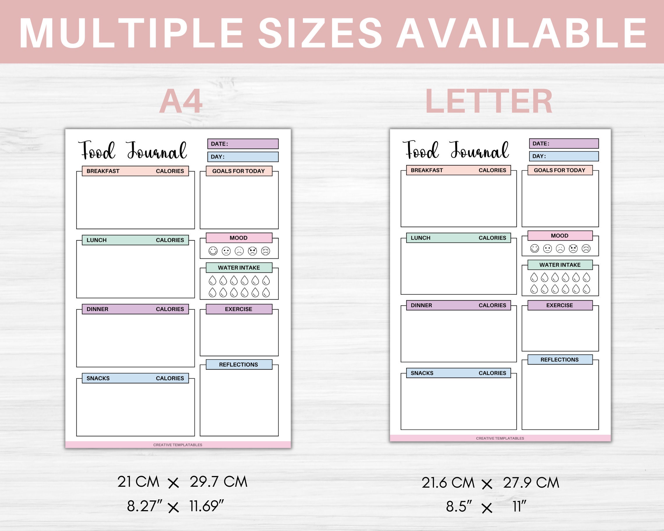 Food Journal Printable Food Diary Meal Journal Meal Tracker Daily Food ...
