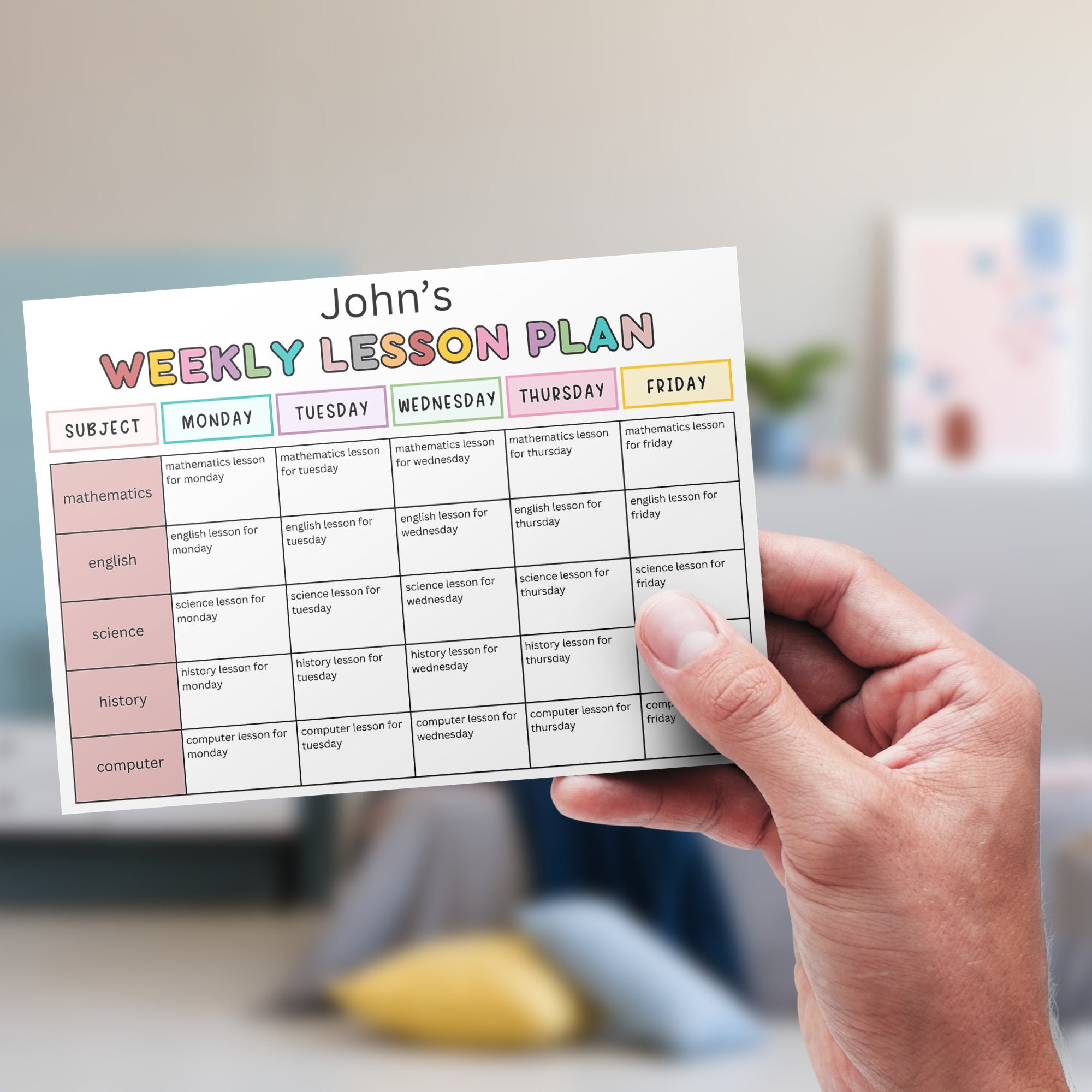 Weekly Lesson Plan Editable Lesson Planner Homeschool Teacher Planner ...