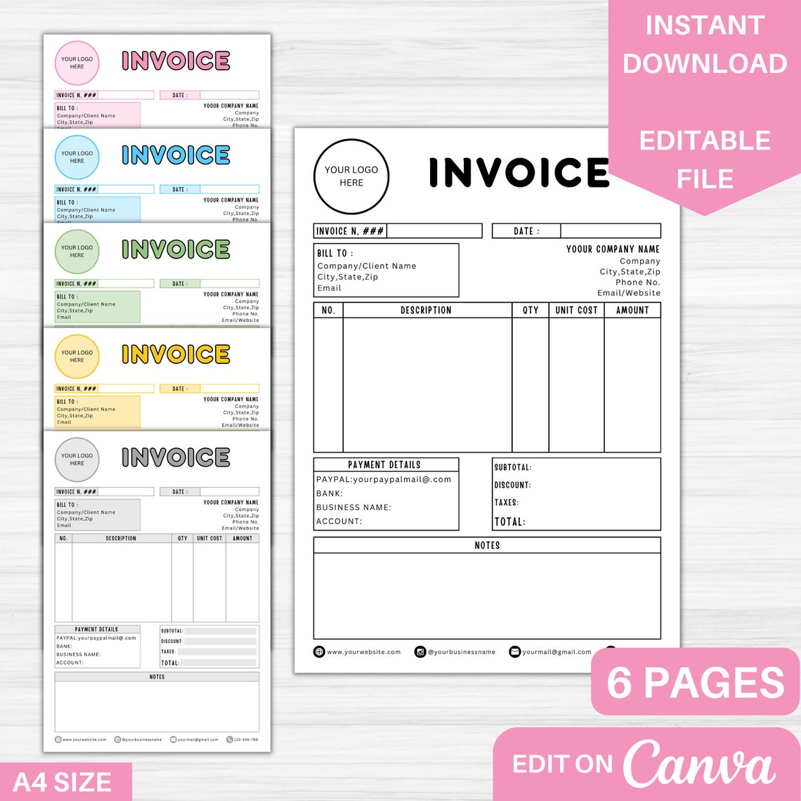 Invoice Template Editable Business Invoice Log Billing Template Receipt ...