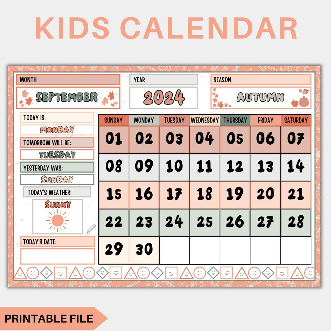Kids Calendar Printable Calendar for Kids Homeschool Calendars Monthly ...