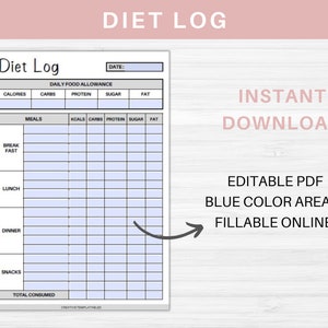 Diet Log | Printable Fitness Log | Fitness Tracker | Diet Tracker ...