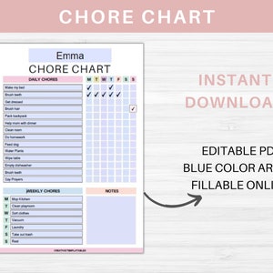 Chore Chart | Editable Responsibilities Chart | Chore List | Routine Chart | Allowance Chart ...