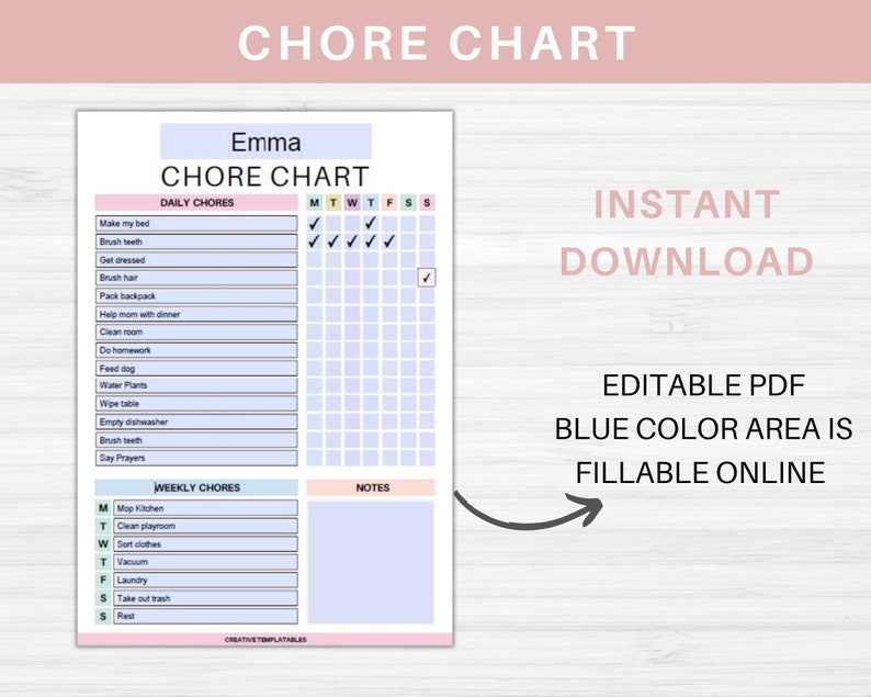Chore Chart | Editable Responsibilities Chart | Chore List | Routine ...