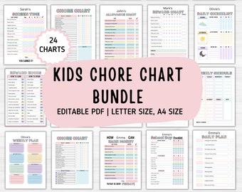 Editable Kids Chore Chart, Kids Daily Checklist Canva, Editable ...