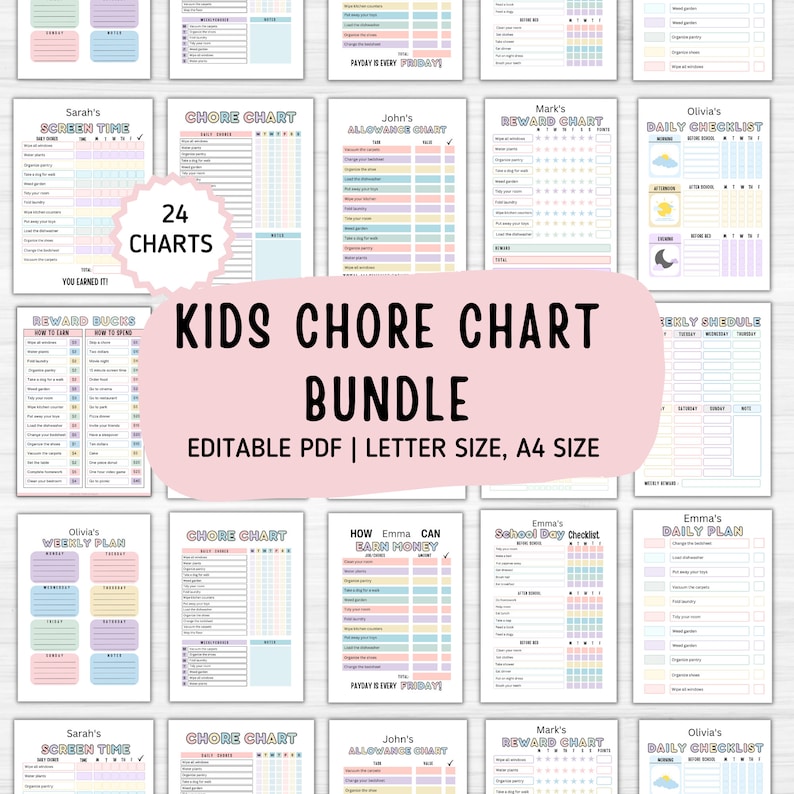 Kids Chore Chart, Editable Kids Chart, Responsibility Chart, Cleaning ...