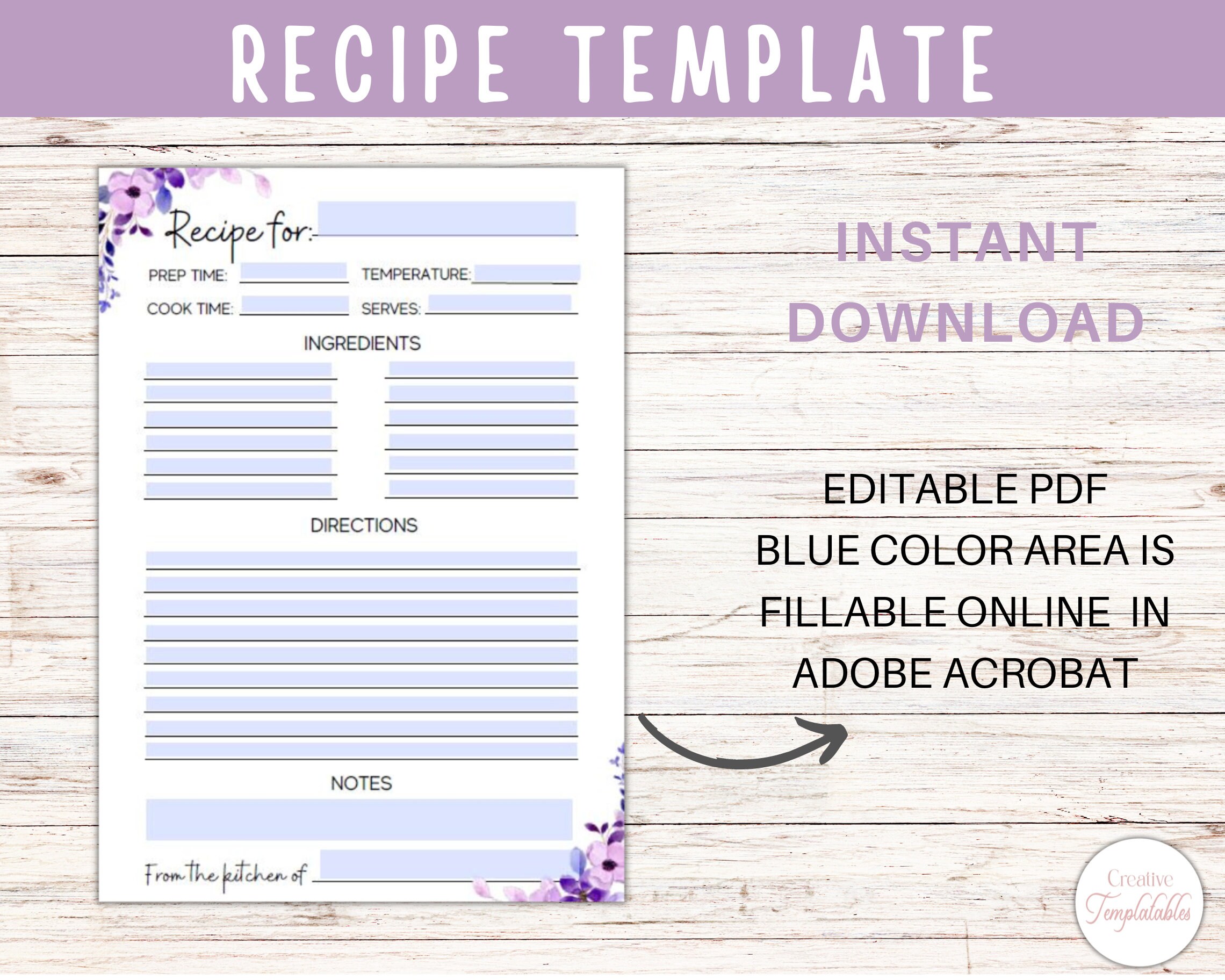 Recipe Template Editable Recipe Planner Recipe Organizer Meal Prep ...