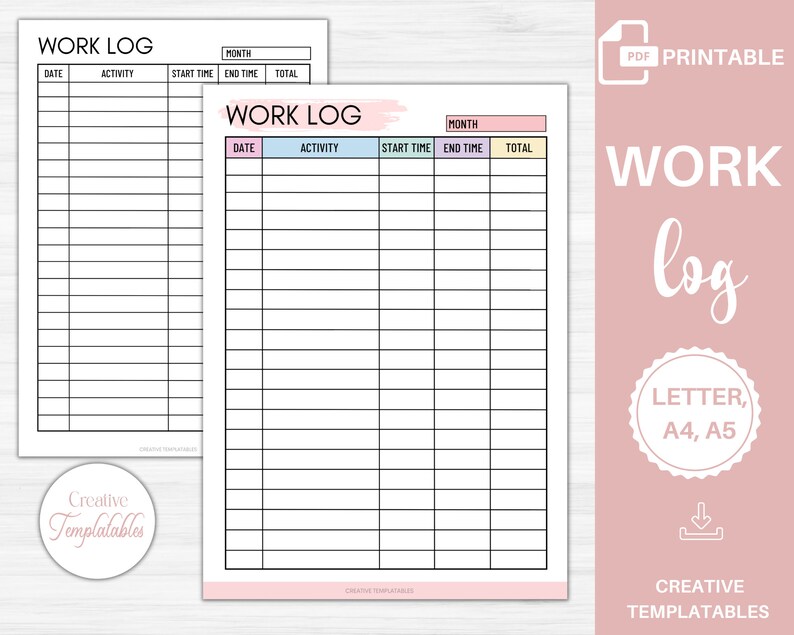 Work Log | Working Hours Log | Activity Tracker | Task Tracker | Work ...