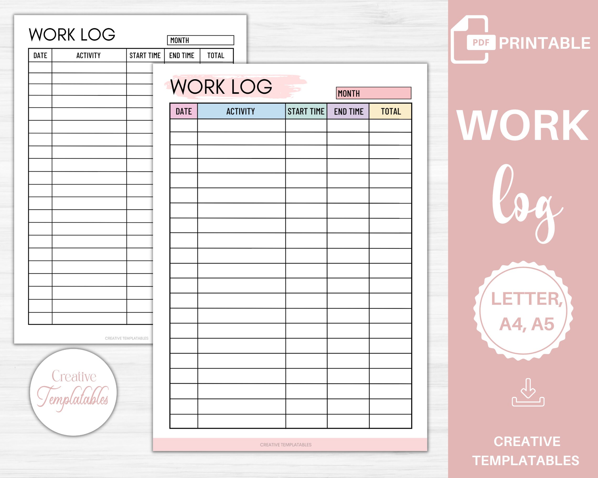 Work Log | Working Hours Log | Activity Tracker | Task Tracker | Work ...