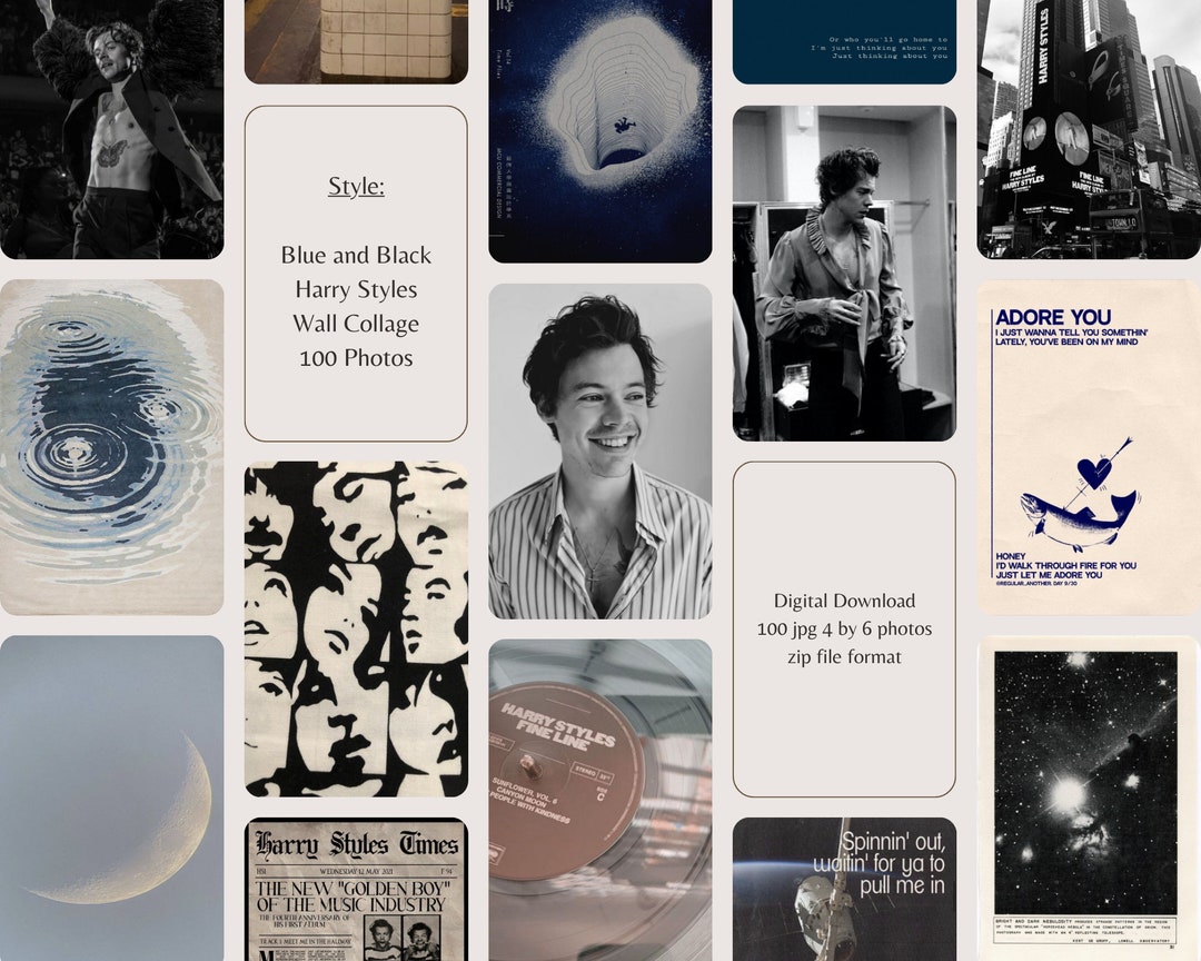 Harry Styles Wall Collage Trendy, Aesthetic Wall Prints 100 Blue and ...