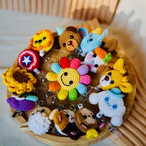Crochet Animal Badge Reel, Handmade Retractable Badge Topper - Etsy