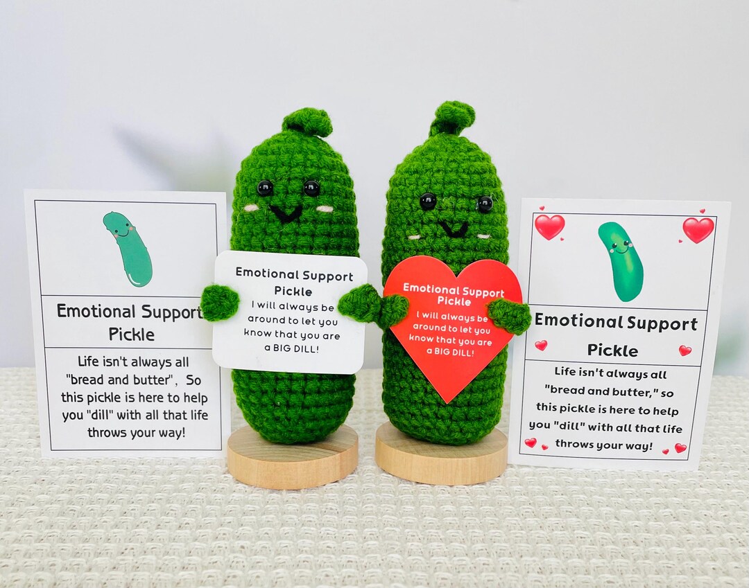 Emotional Support Pickle, Crochet Pickle Ornament With Positive Quote ...