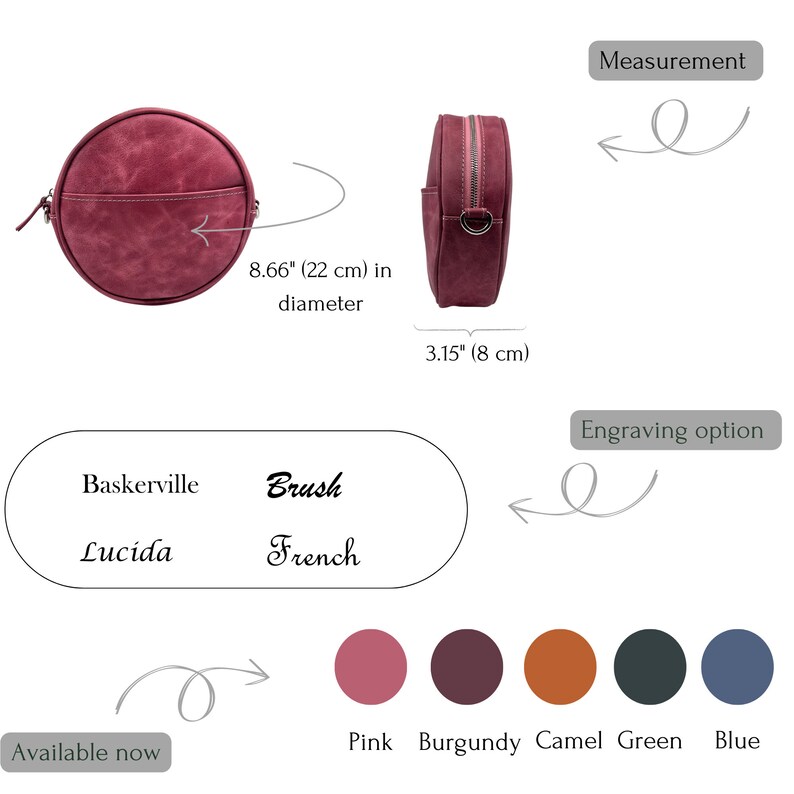 Pink Personalized Leather Round Bag, Round Leather Bag Woman,circle ...