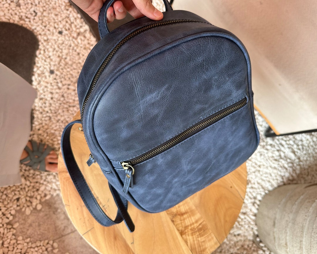 Handmade Blue Leather Backpack, Small Purse - Etsy