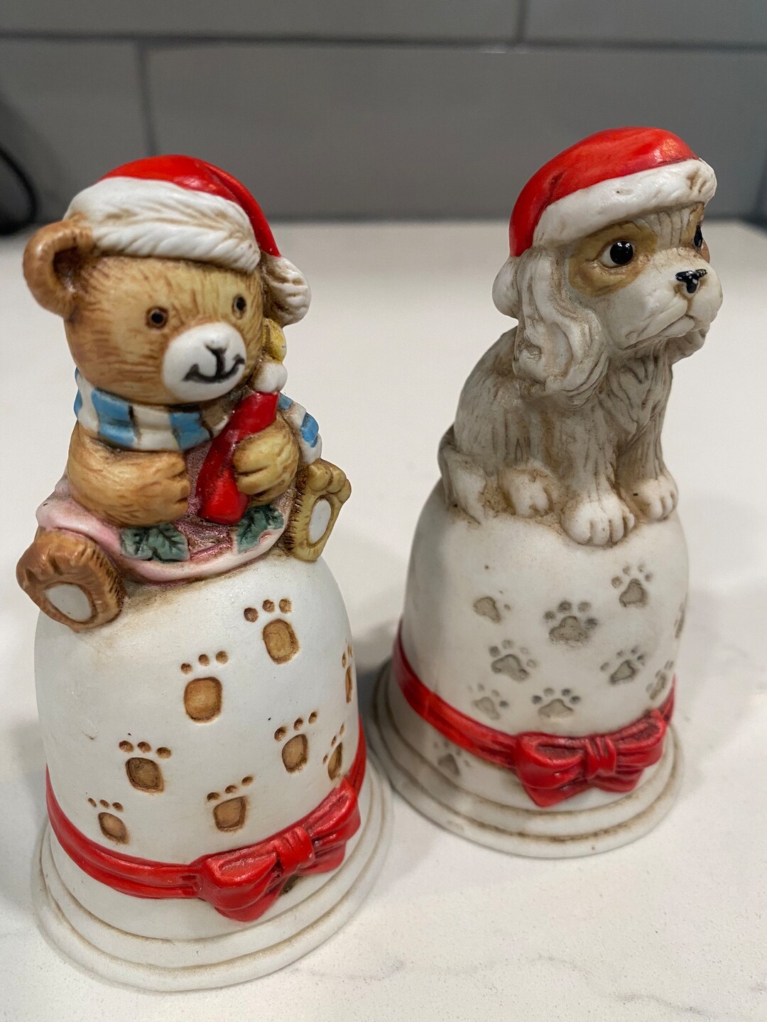 Christmas Bells, Set of Two. Puppy and Bear. Vintage Kmart. - Etsy