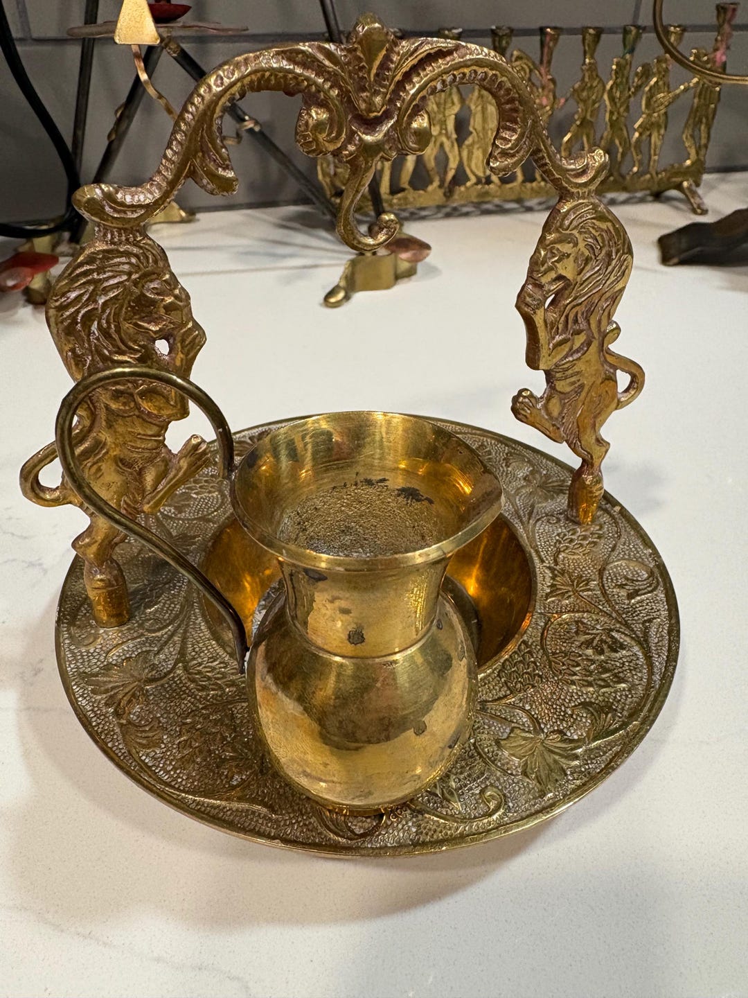 Brass Jewish Mayin Acharonim Bowl and Pitcher. Stunning Piece. - Etsy