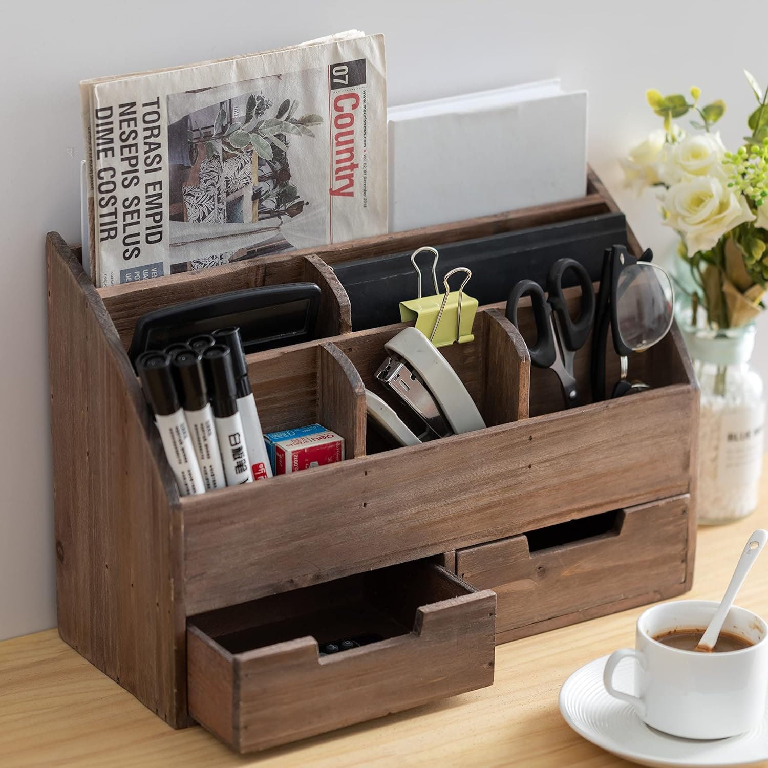 Wooden Office Desk Organizer Office Desk Storage Desktop - Etsy