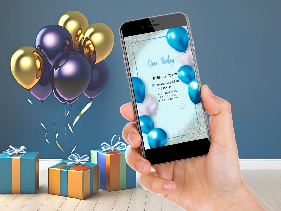Blue Digital Birthday Invite, Boy Birthday Invitation, Simple ...