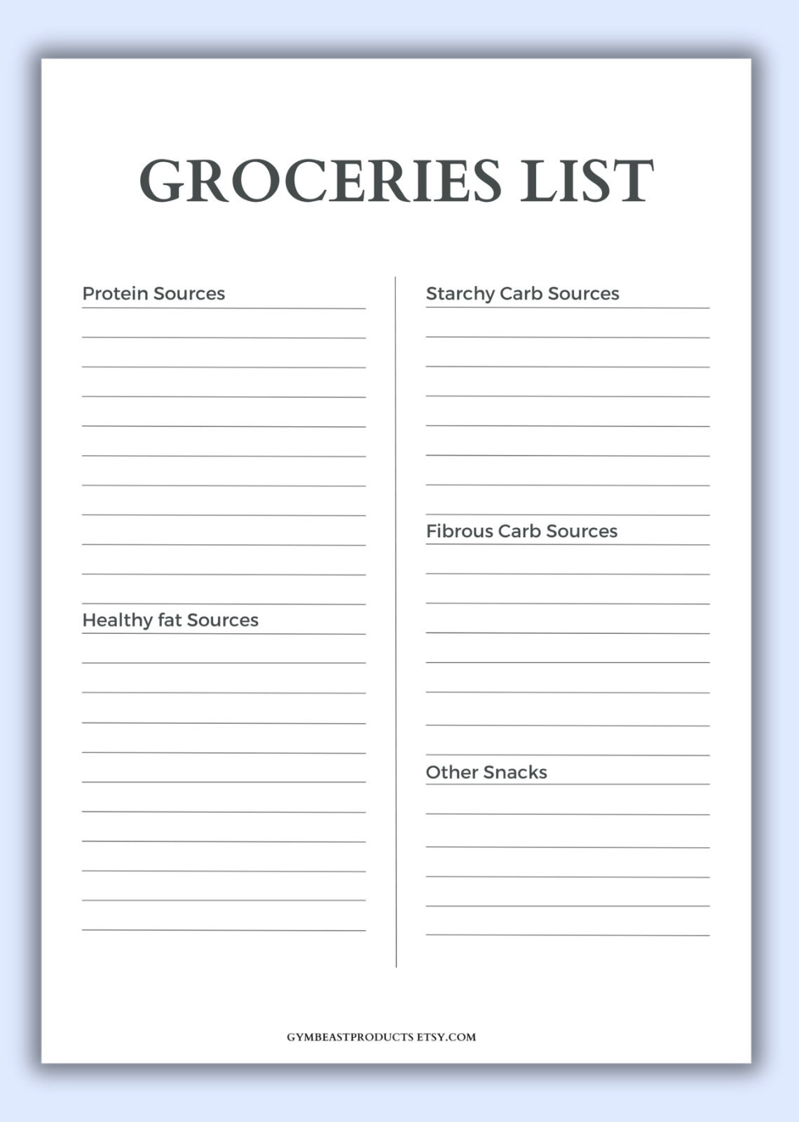 Grocery List Printable Template, Grocery Planner, Fillable PDF, Food ...