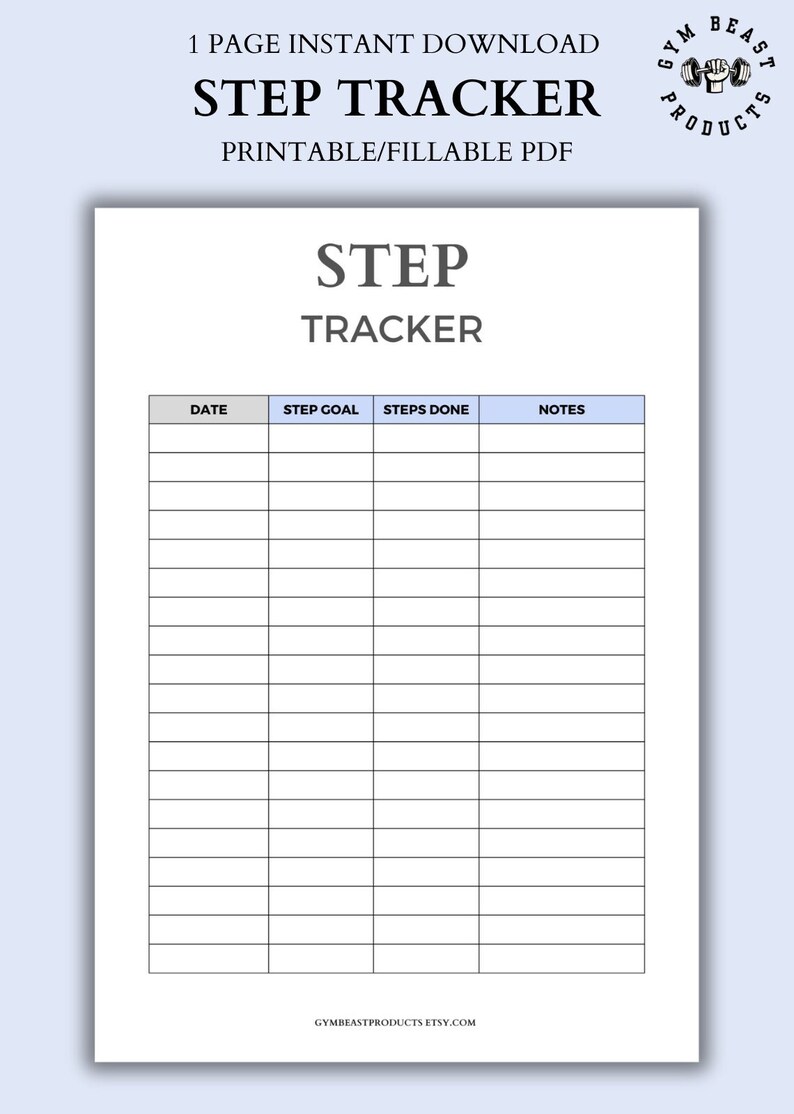 Daily Step Tracker, Step Log, Walking Journal, Printable Exercise Log ...