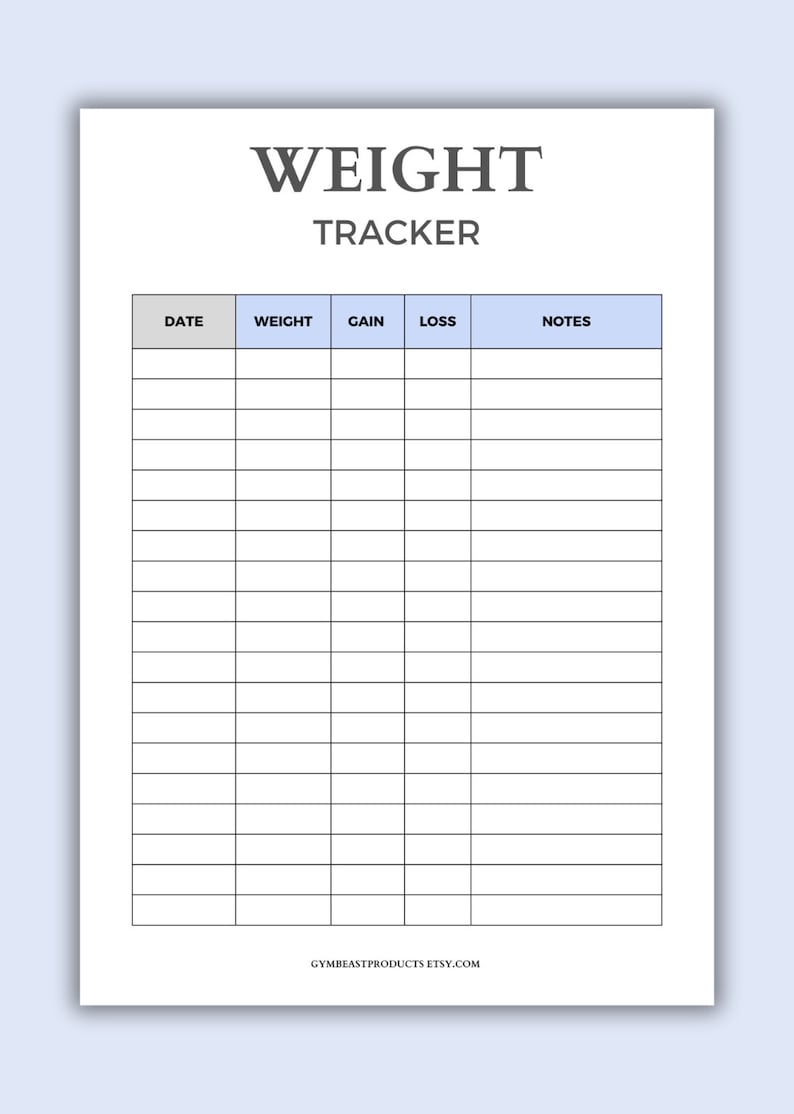 Simple Weight Tracker Printable, Weight Log, Weight Loss Planner ...