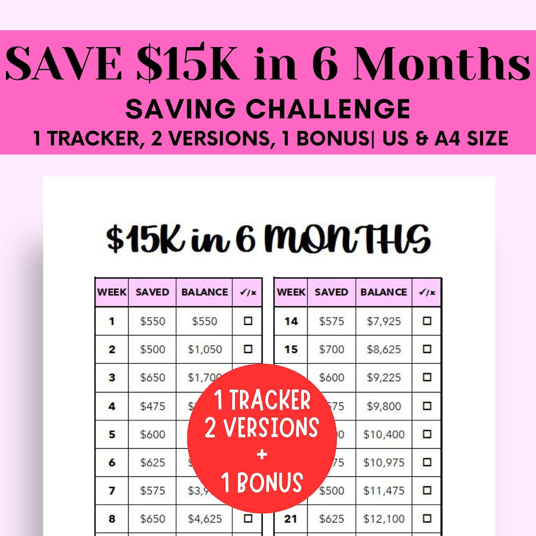 15K Savings Challenge, 6 Months Savings Challenge, 26 Weeks Saving ...