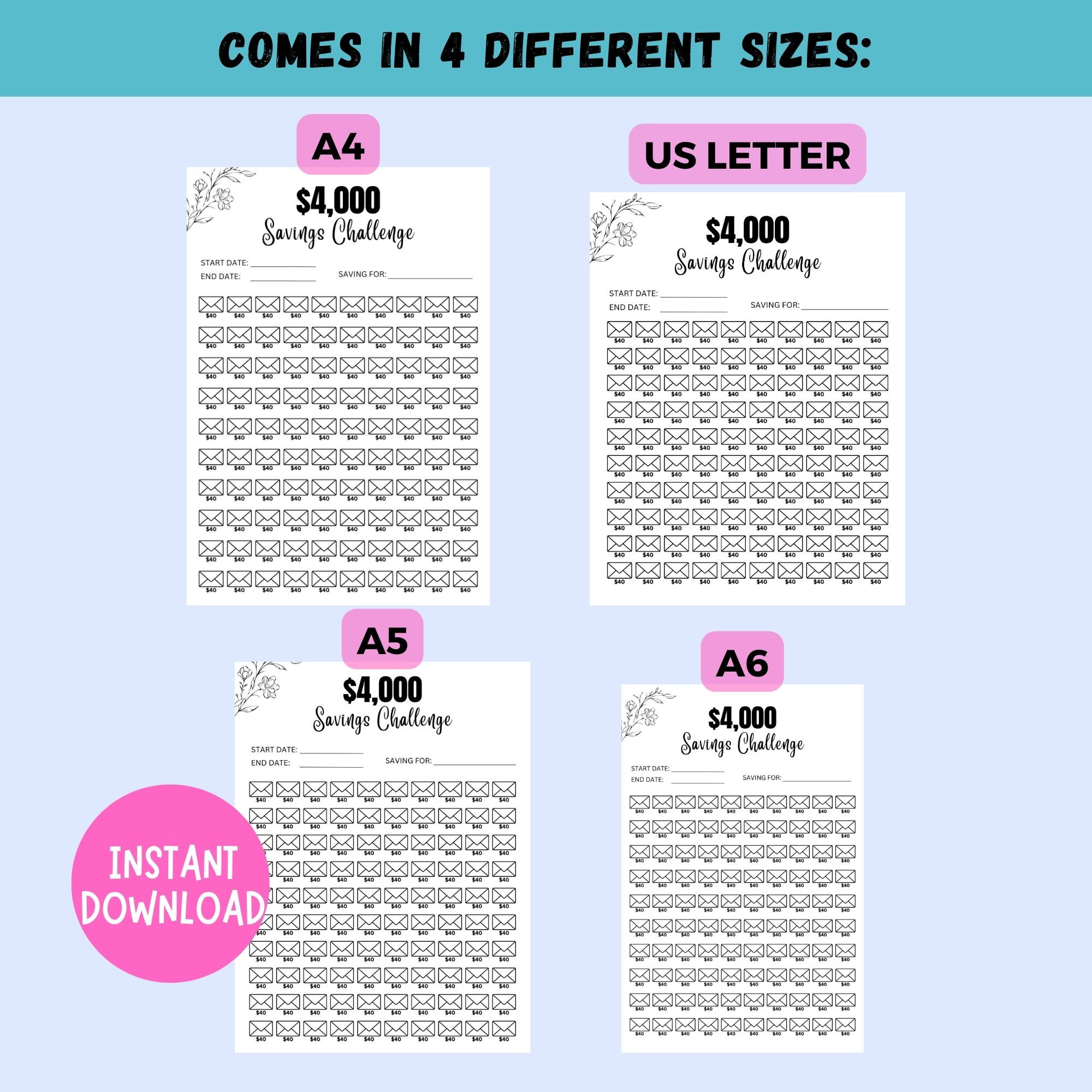 4K Saving Challenge Printable, 100 Envelope Challenge, 4k Challenge ...