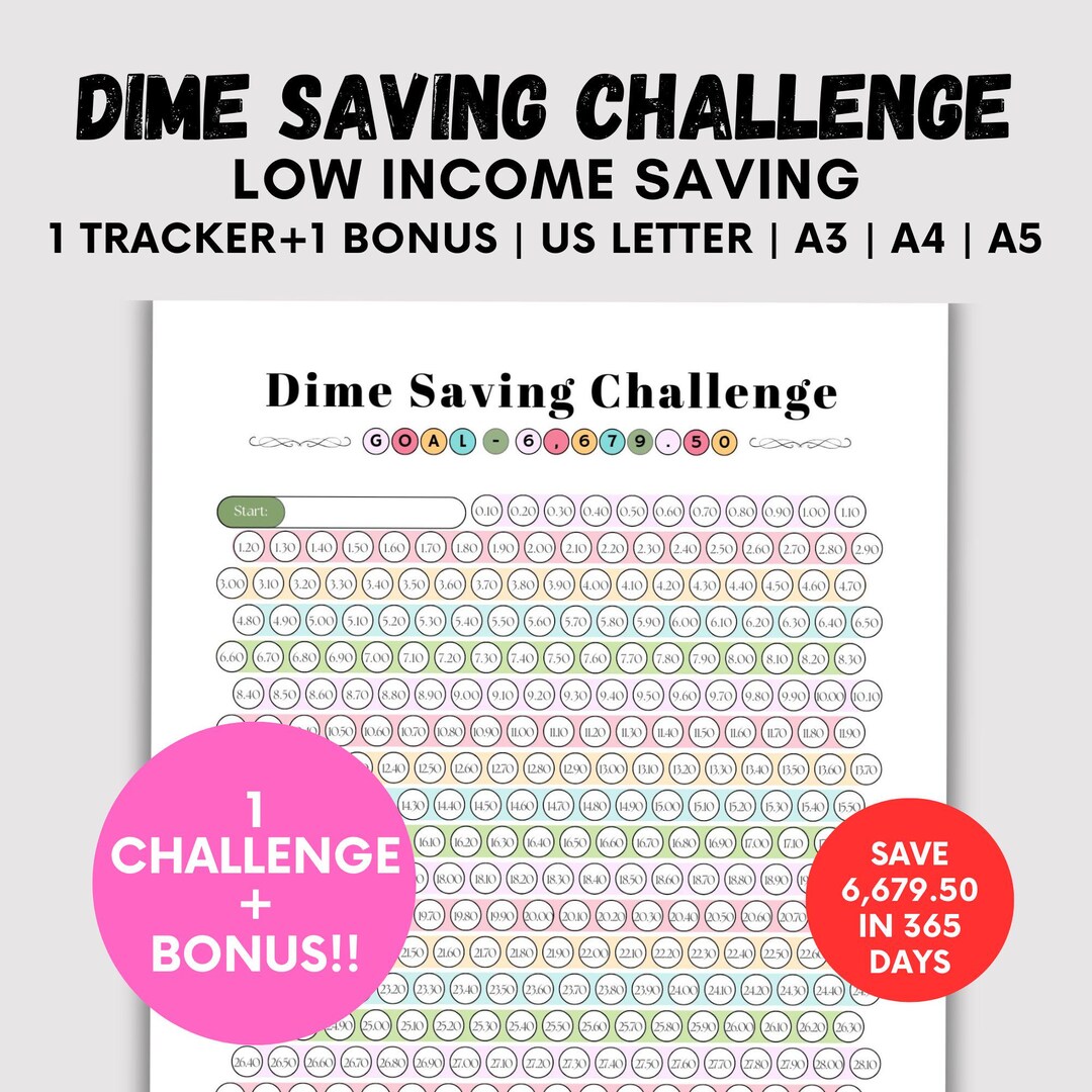 Dime Savings Challenge Printable: 365 Day Money Saving Chart (PDF ...