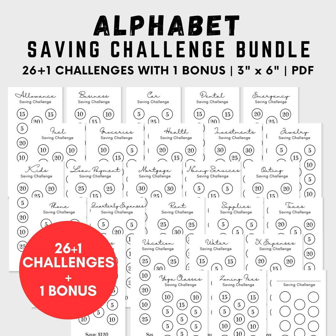 A6 Alphabet Saving Challenges, Alphabet Low Income Savings Challenge ...