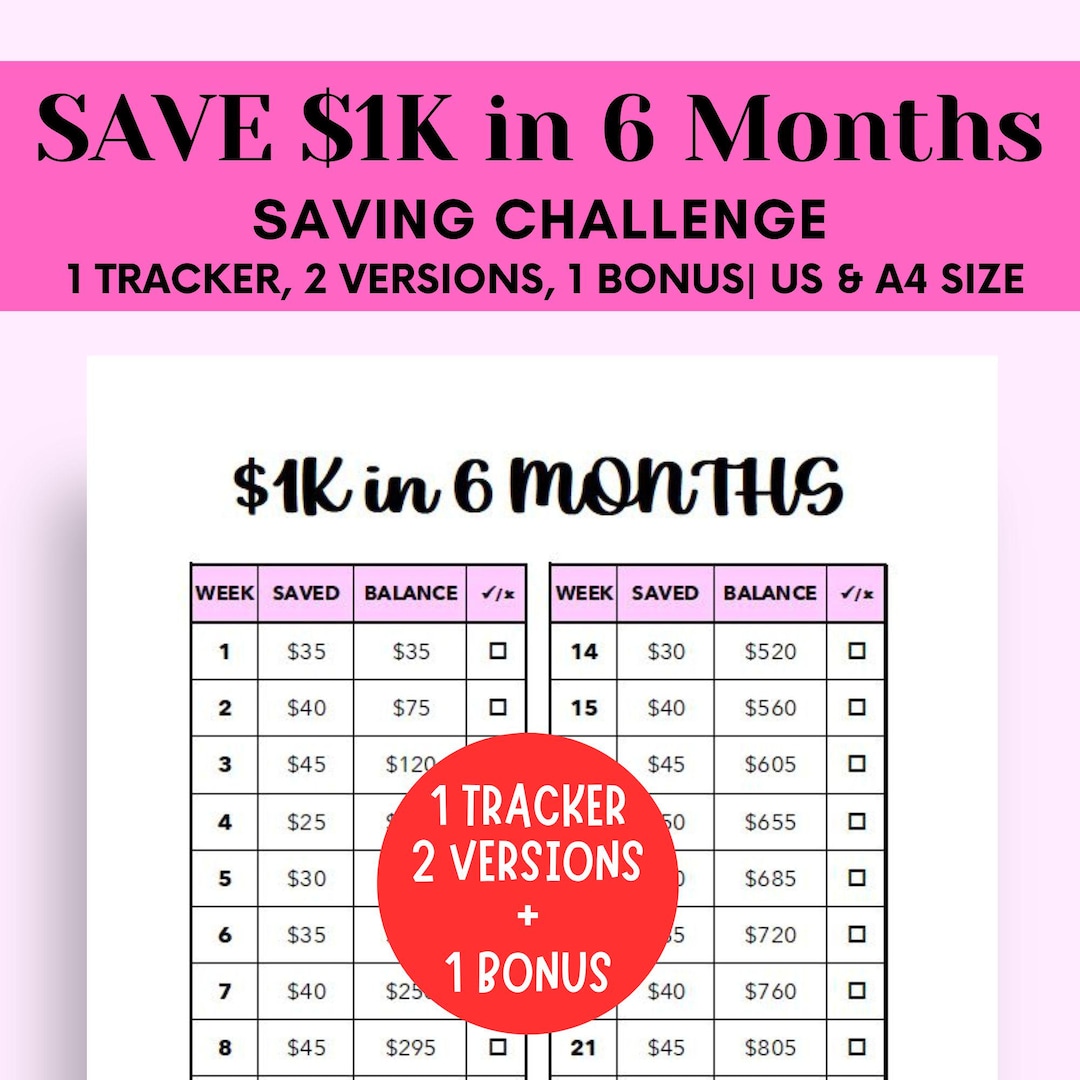 1K Savings Challenge Printable: 6-month Tracker (PDF) - Etsy